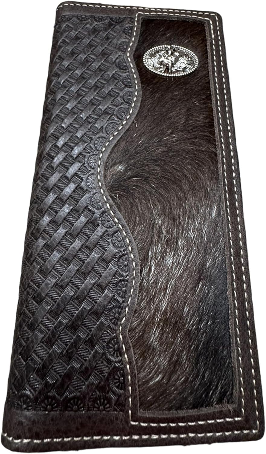 Western Stakes Mens Leather Long Wallet Basketweave Tooled Cow Hair ...