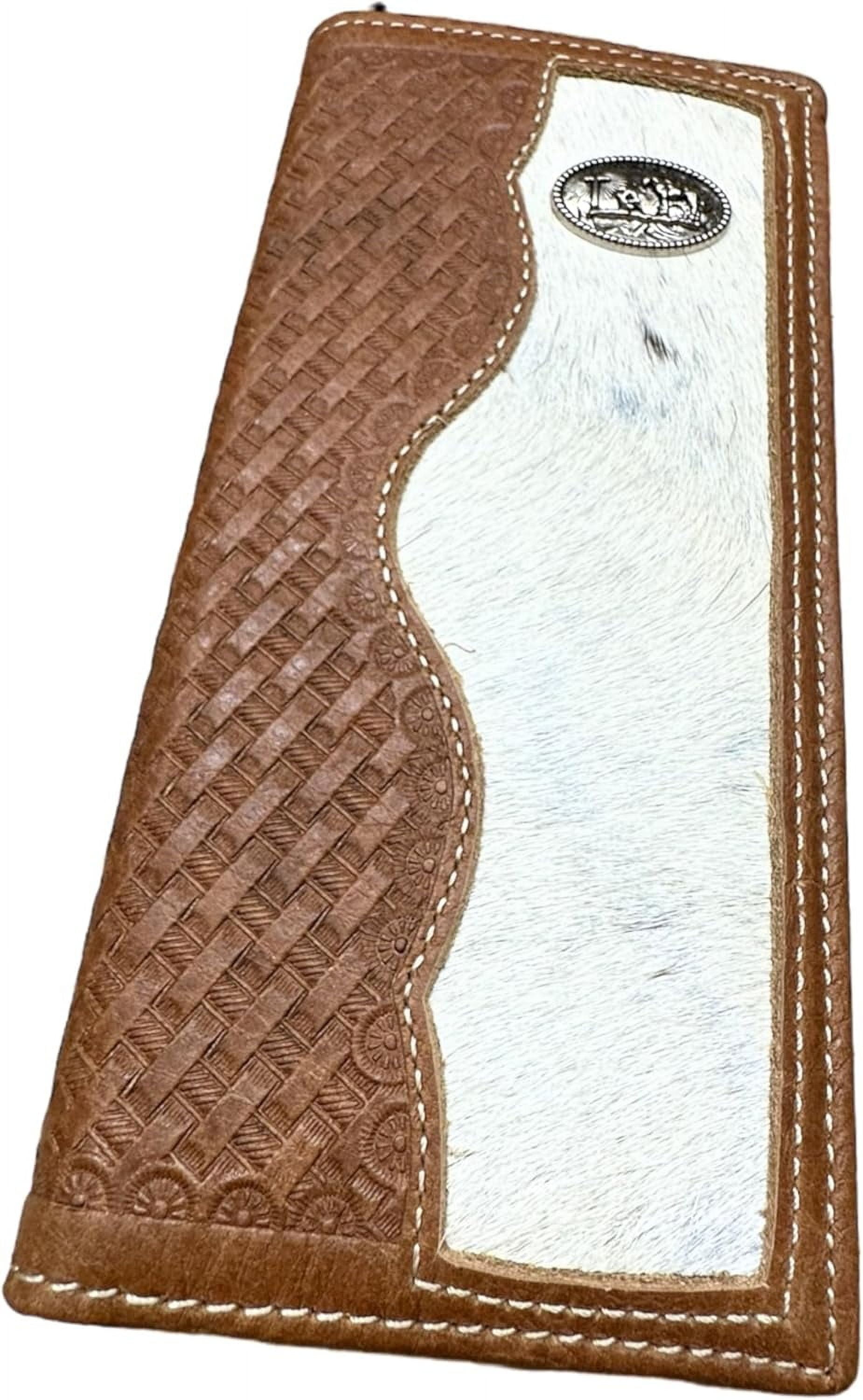 Western Stakes Mens Leather Long Wallet Basketweave Tooled Cow Hair ...