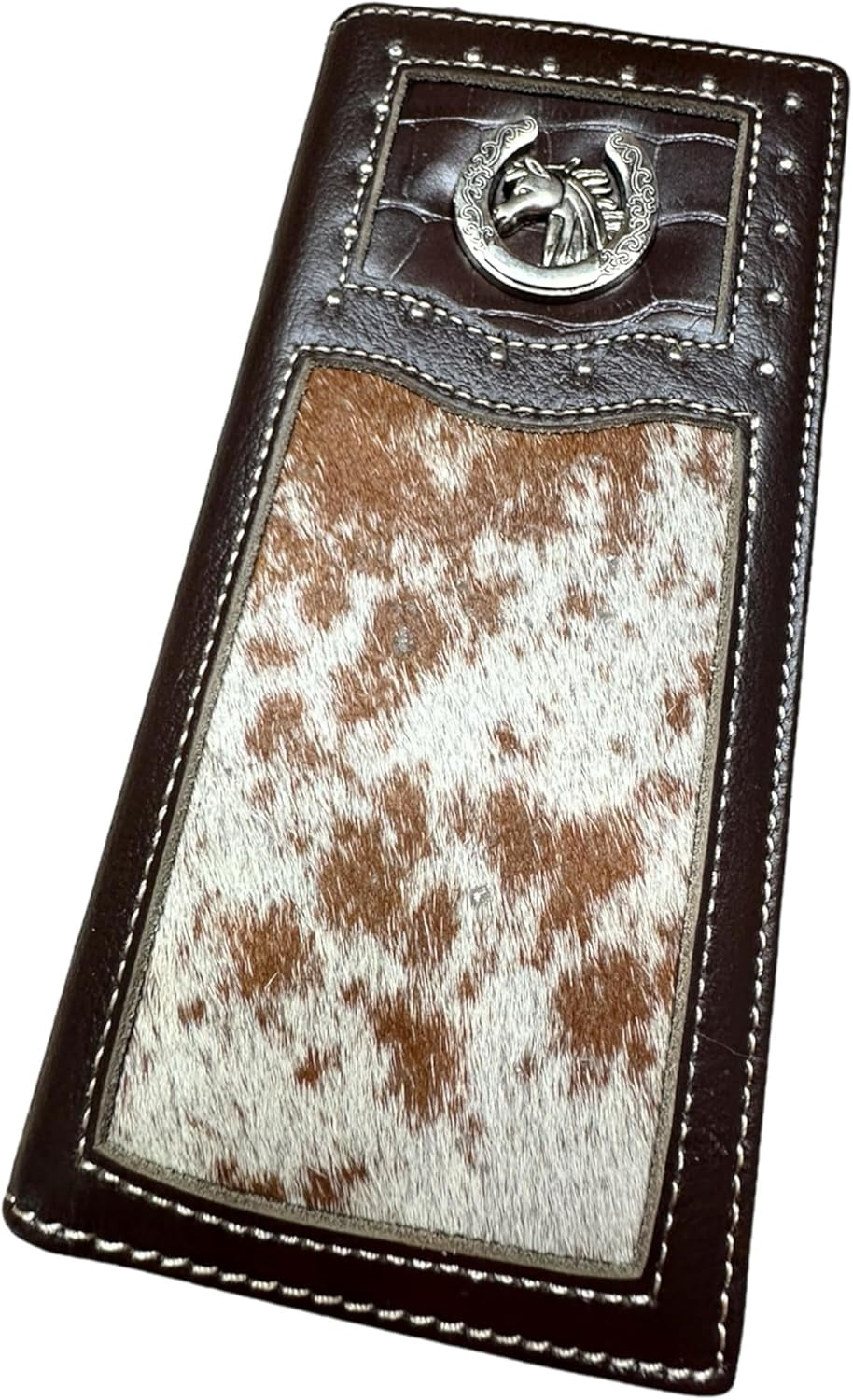 Western Stakes Mens Leather Long Wallet Horse Horseshoe Concho Bifold ...