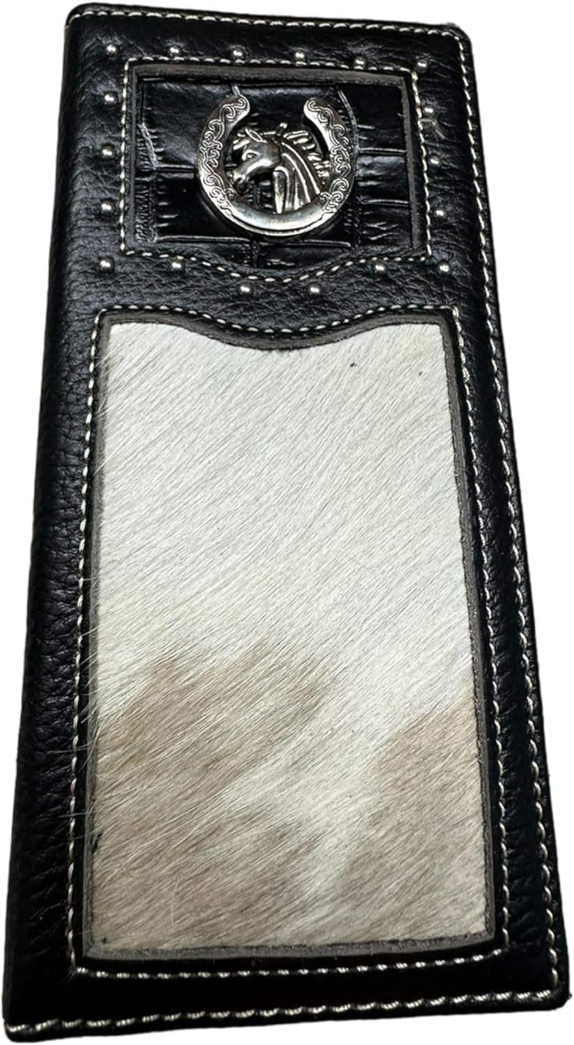 Western Stakes Mens Leather Long Wallet Horse Horseshoe Concho Bifold ...
