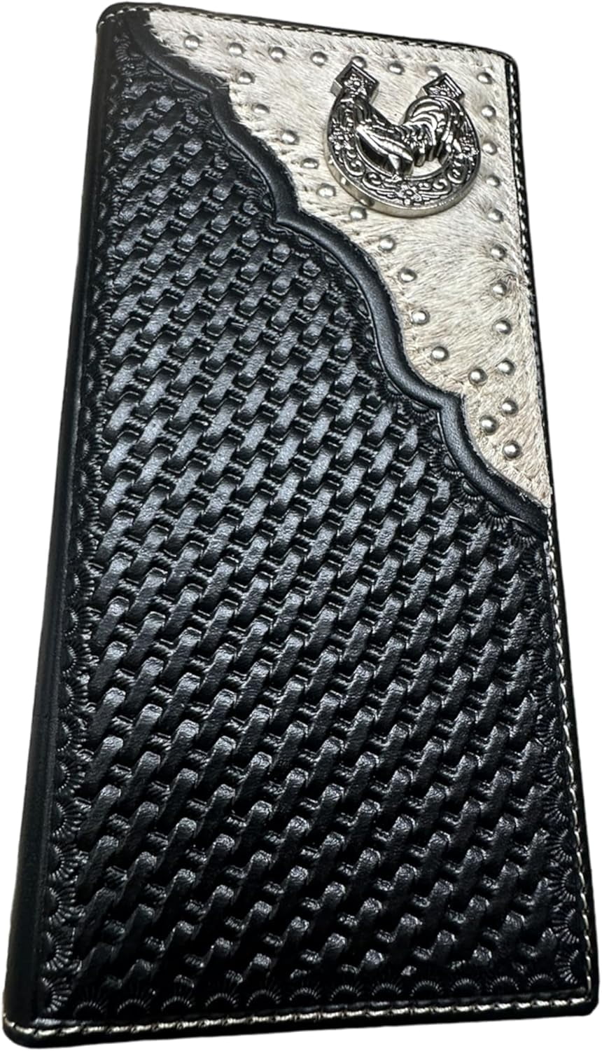 Western Stakes Mens Long Wallet Basketweave Tooled Cow Hair Leather ...
