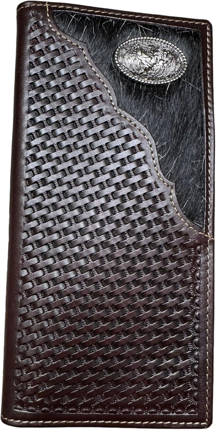 Western Stakes Mens Long Wallet Basketweave Tooled Cow Hair Leather ...