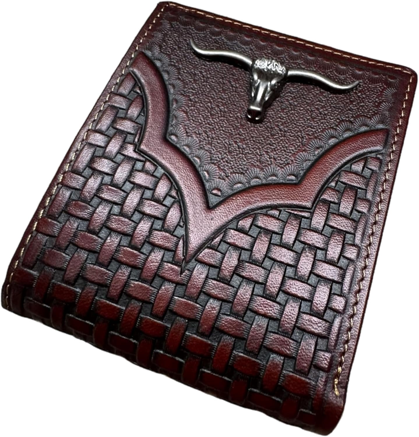 Western Stakes Mens Wallet Basketweave Tooled Leather Longhorn Concho ...