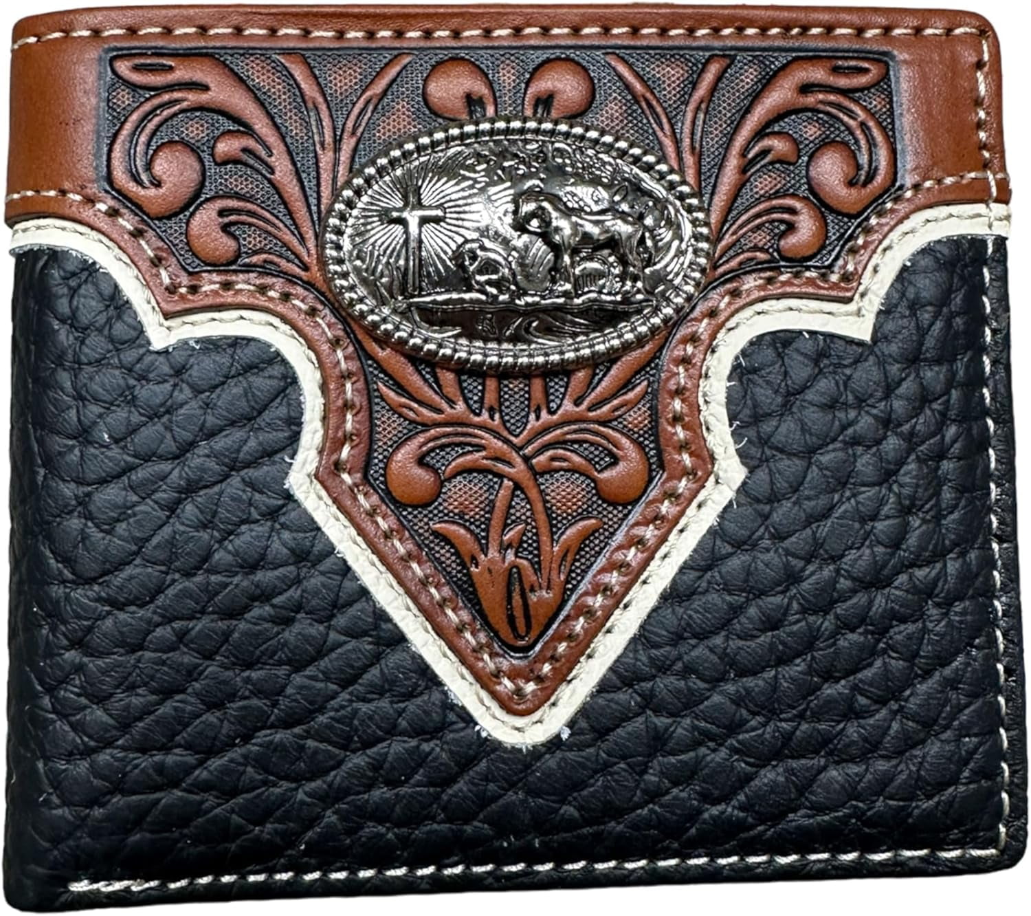 Western Stakes Mens Wallet Floral Tooled Cowboy Praying Concho Embossed ...