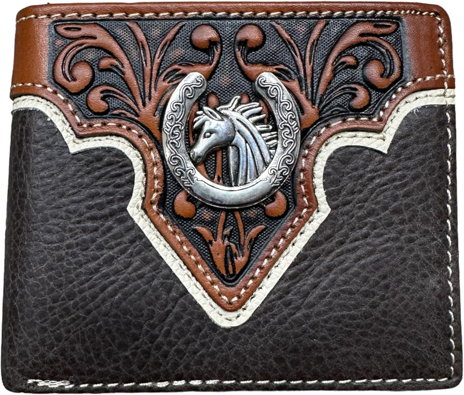 Western Stakes Mens Wallet Floral Tooled Horse Horseshoe Concho ...