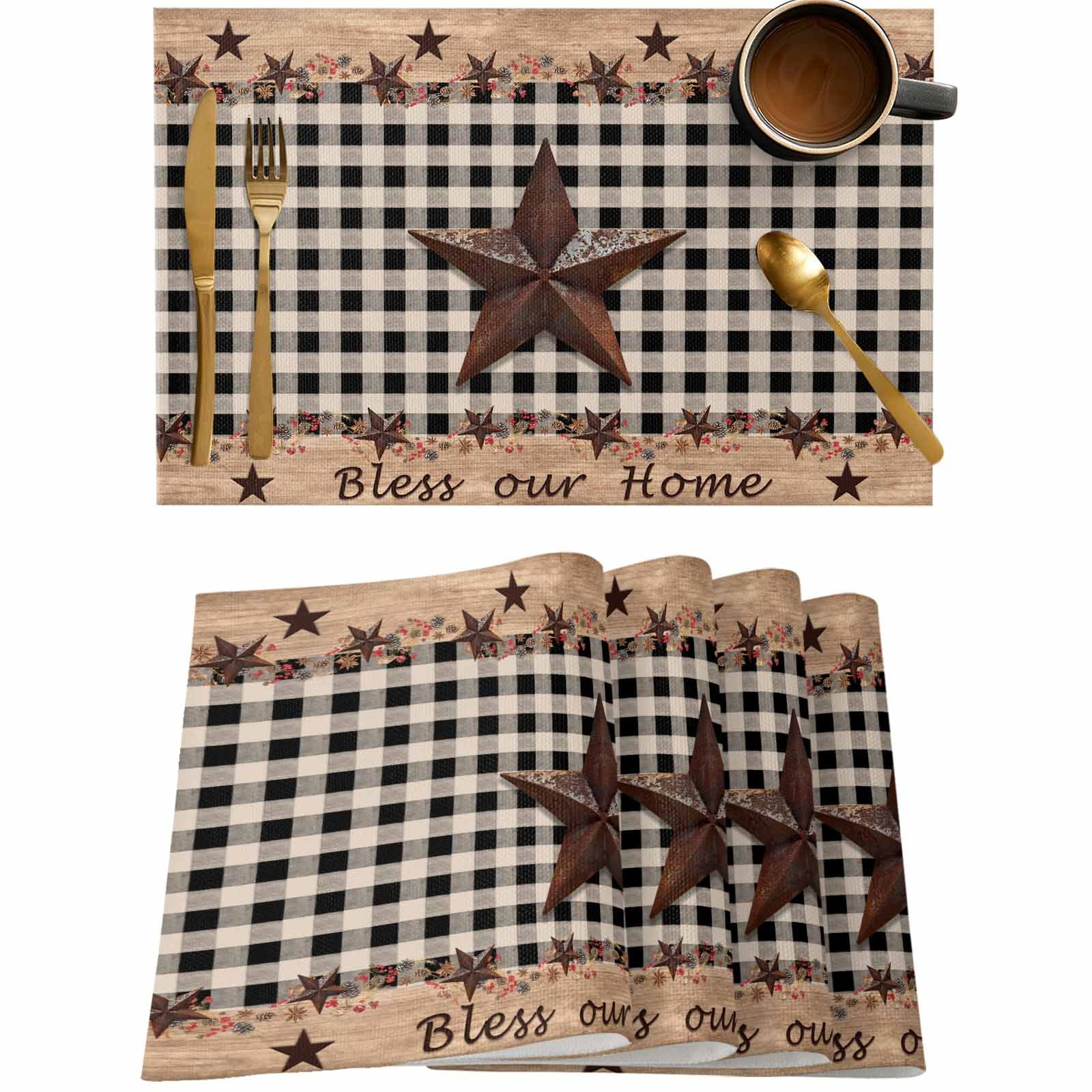Western Star Bless Home Placemats Set of 4,Wipeable Washable Table Mats ...