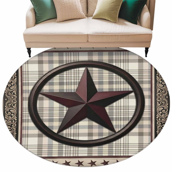 Western Star Brown Round Rug 7ft Washable Circle Rugs Non Slip ...