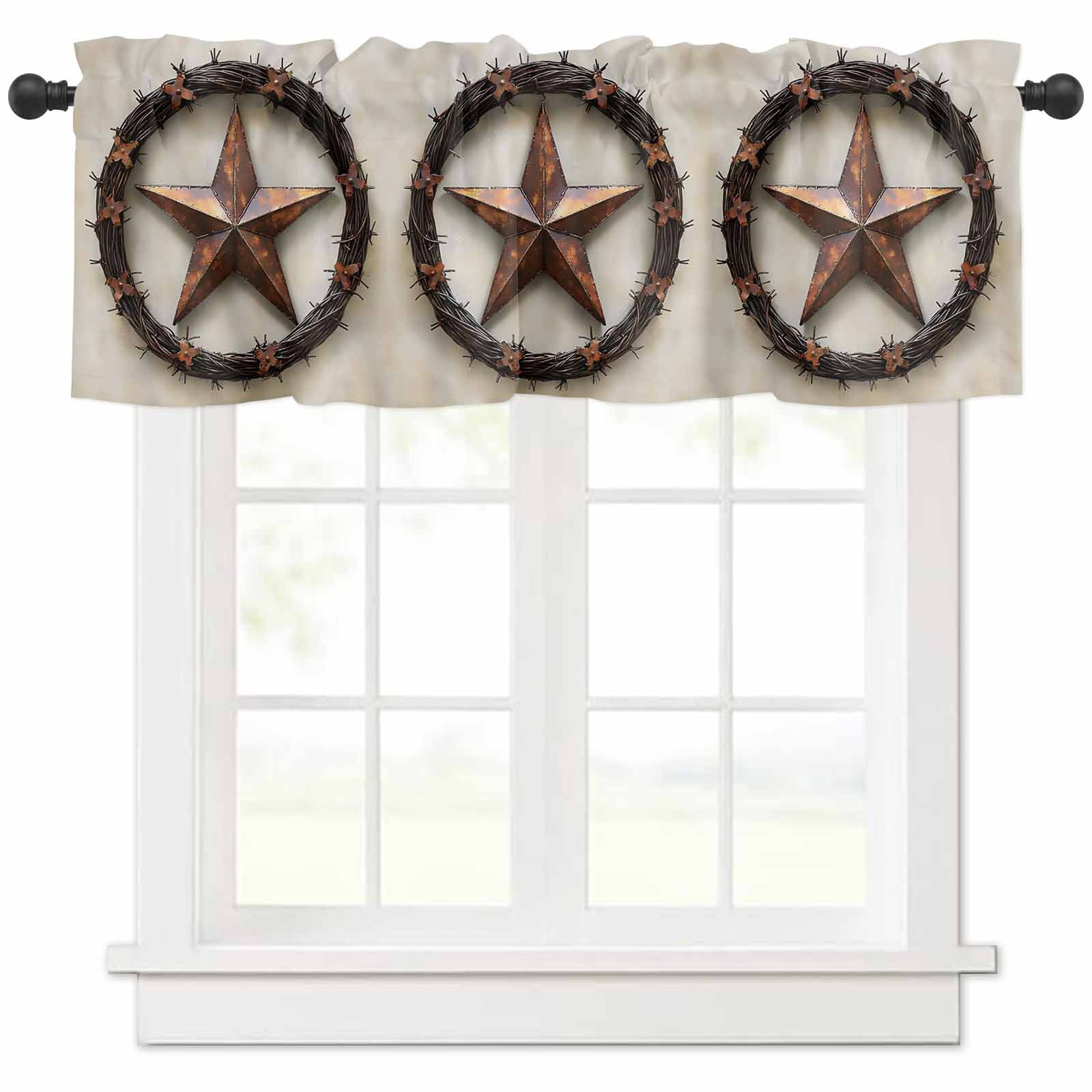 Western Star Brown Valances for Windows Farmhouse Kitchen Curtains ...