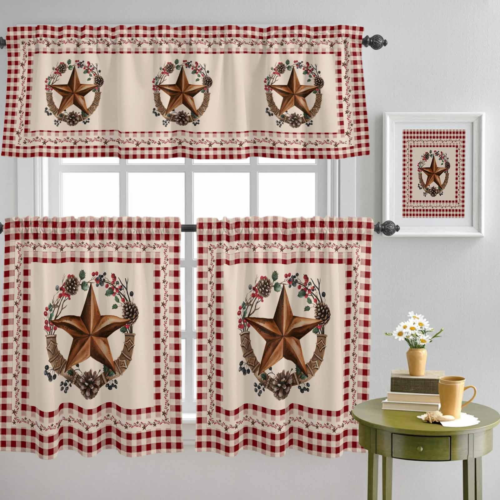 Western Star Country Berry Wreath Curtain Tier and Valance Set 3 Piece ...