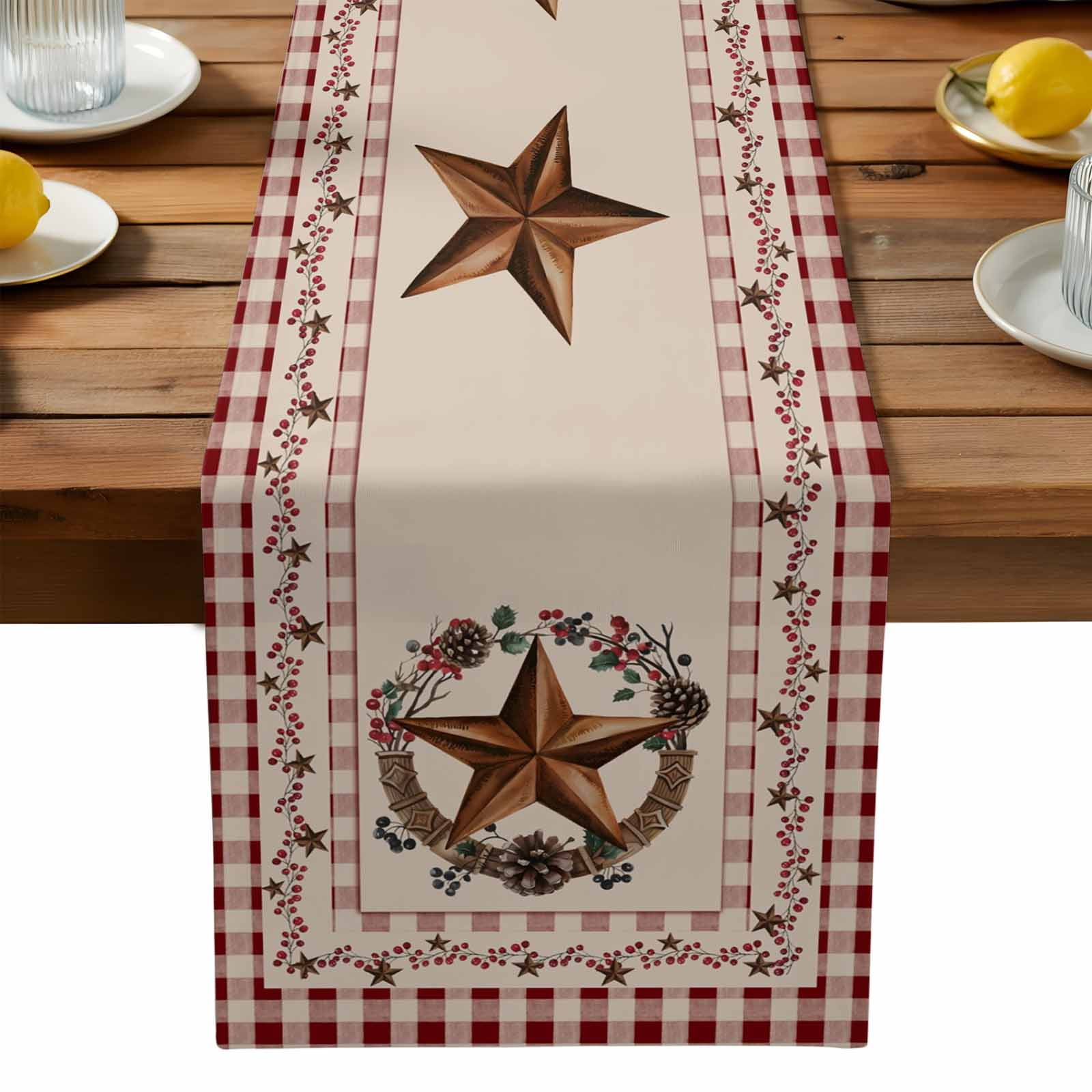 Western Star Country Berry Wreath Table Runners 13x90 Inches Long Linen ...