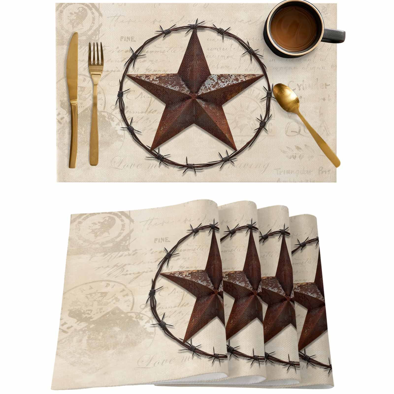 Western Star Country Farm Texas Placemats Set of 4,Wipeable Washable ...