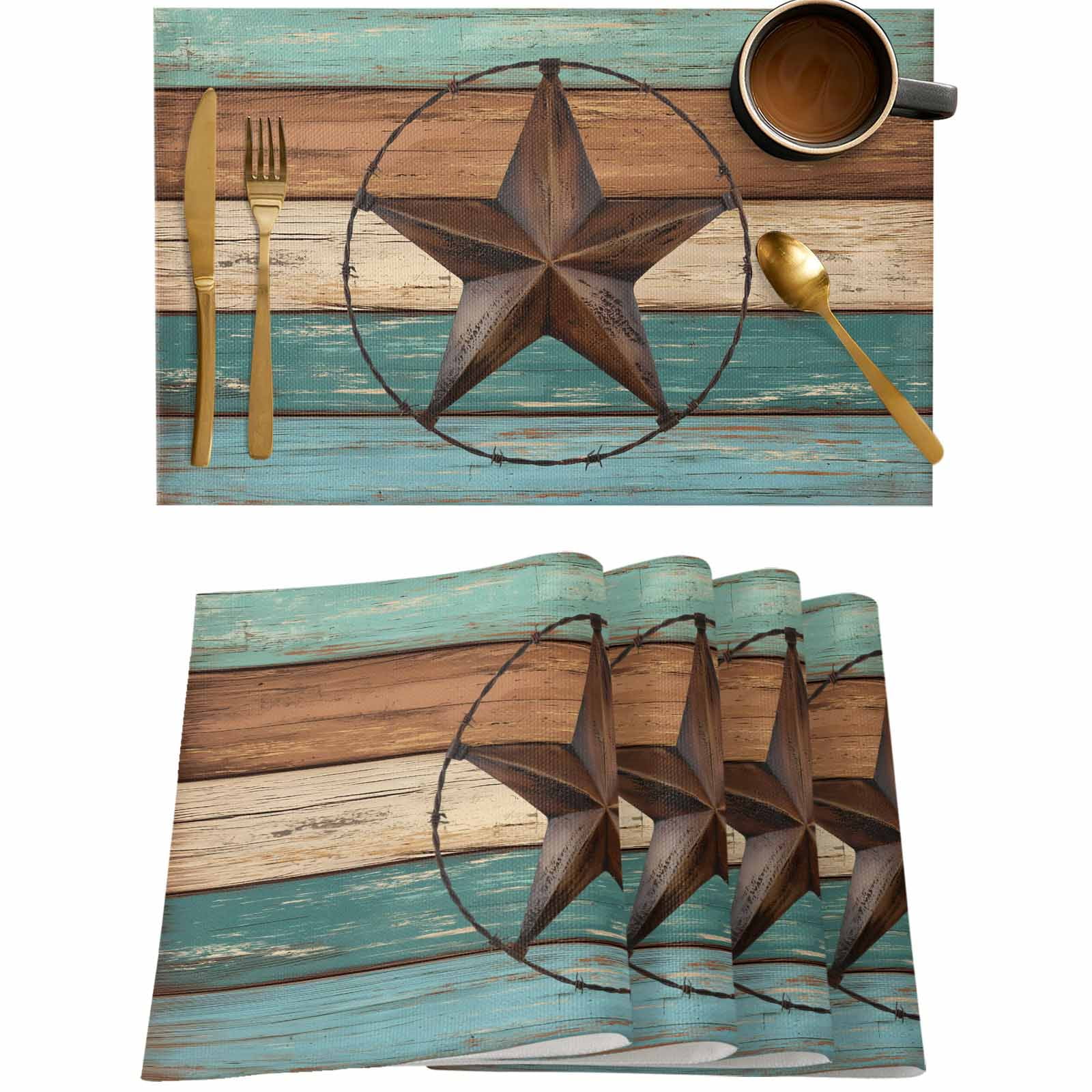 Western Star Country Texas Placemats Set of 4,Wipeable Washable Table ...