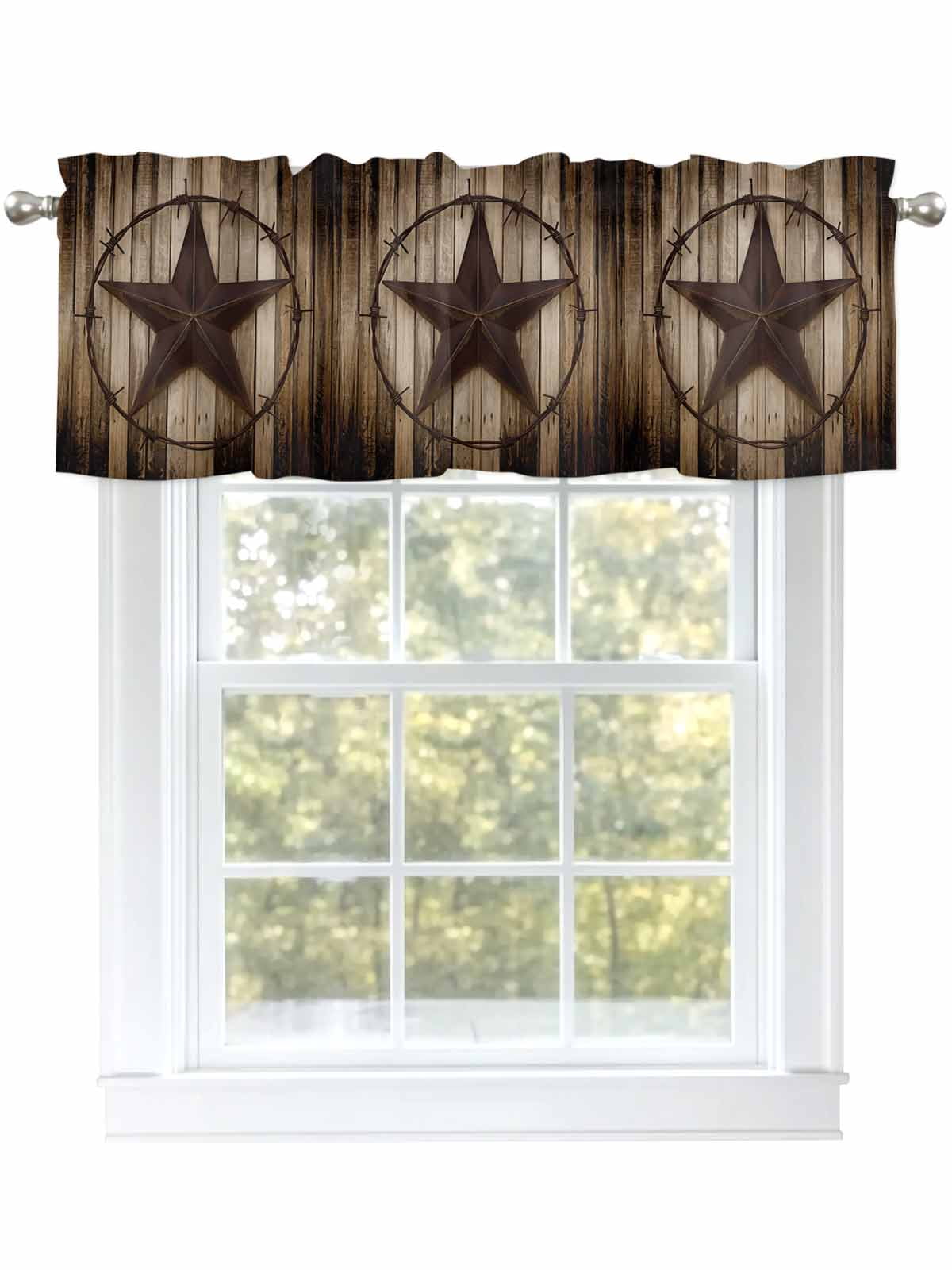 Western Star Retro Curtain Valances for Windows, Vintage Brown Wood ...