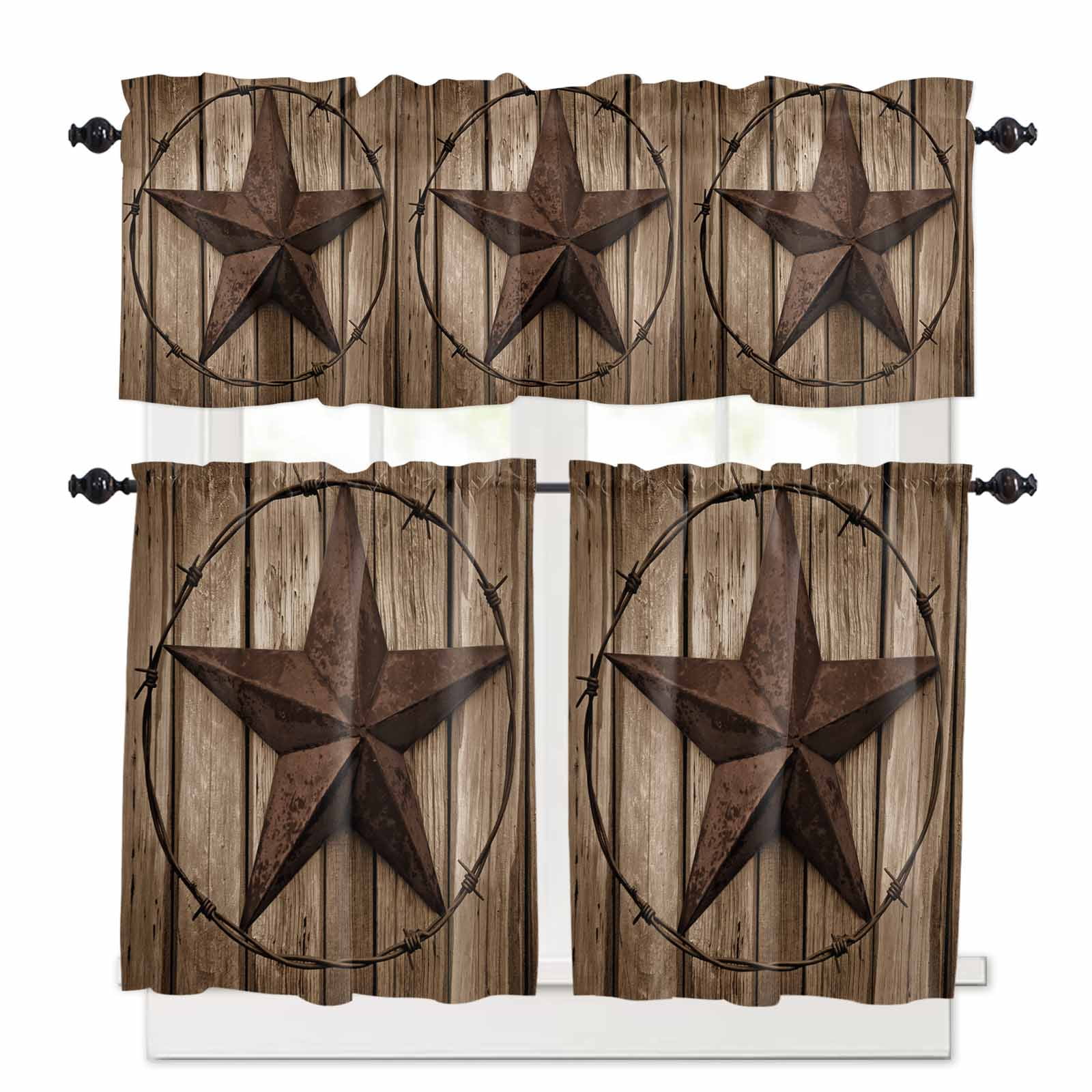 Western Star Retro Kitchen Curtains and Valances Set, 3 Piece Kitchen ...