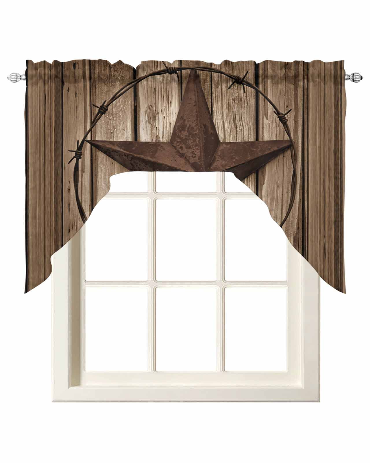 Western Star Retro Kitchen Swag Valances for Windows, Brown Vintage ...