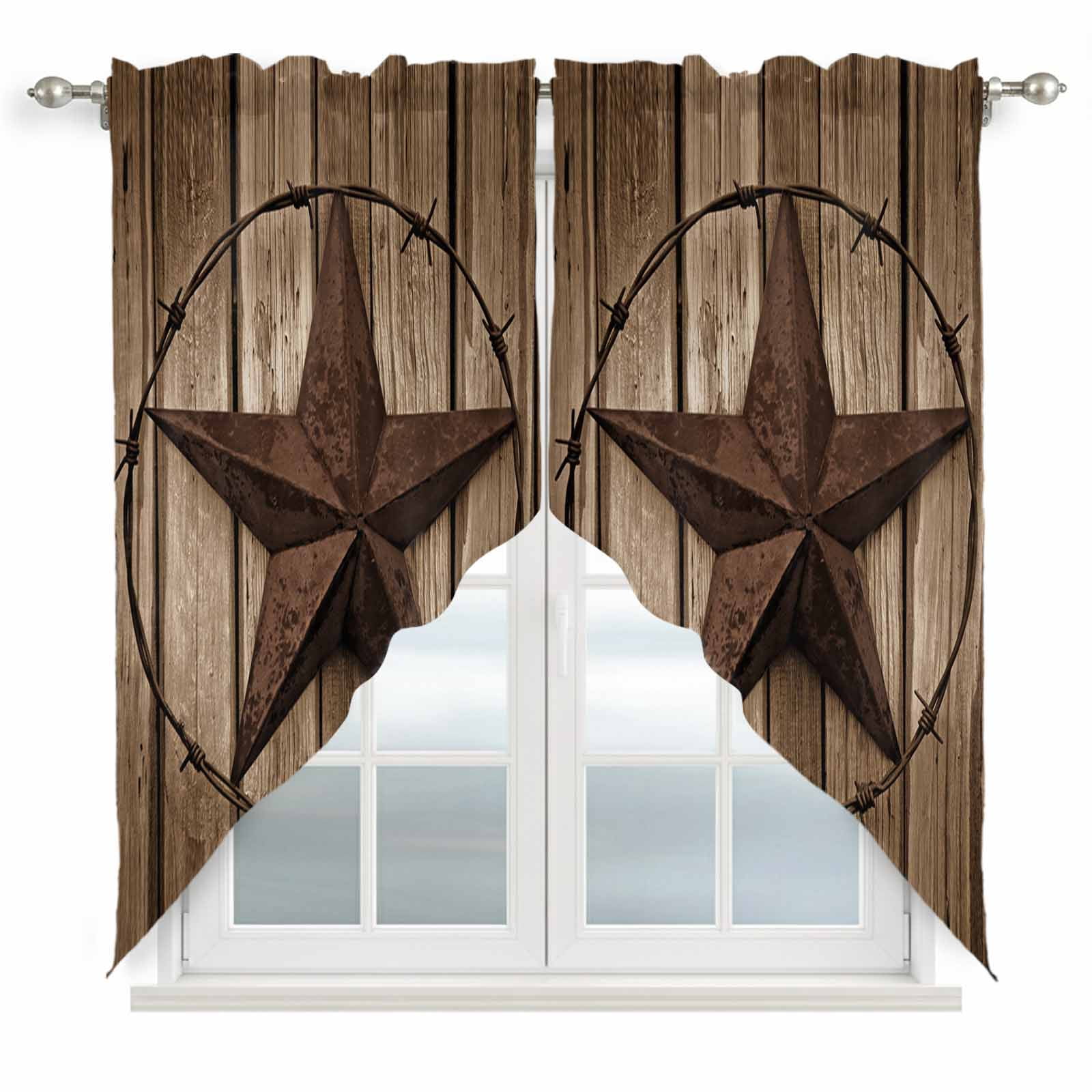 Western Star Retro Swag Curtains Brown Vintage Wood Grain Swag Valances ...