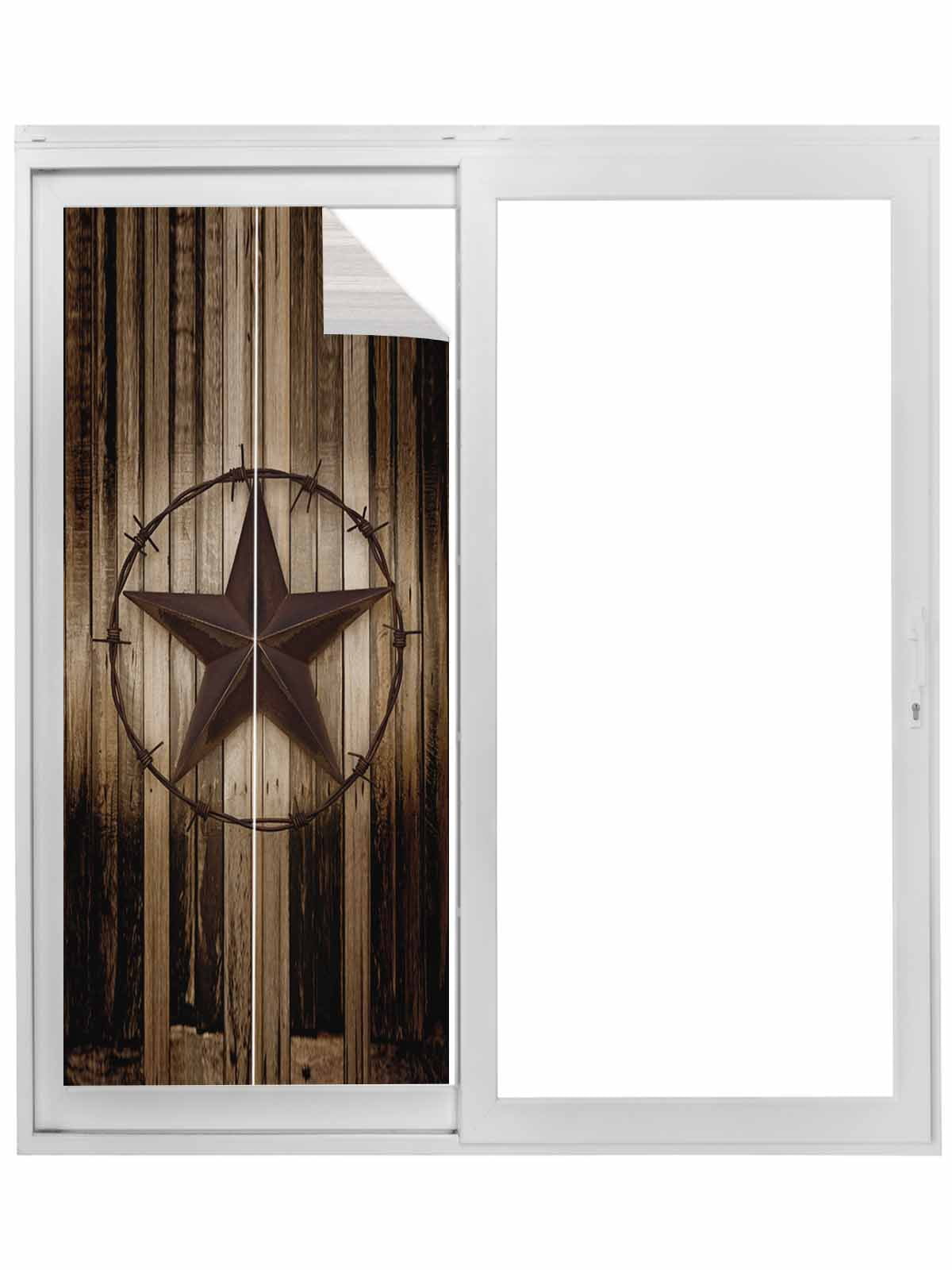 Western Star Retro Window Privacy Film, Vintage Brown Wood Barn Static ...