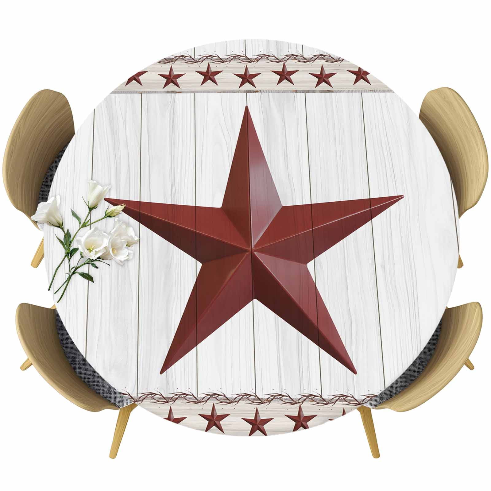 Western Star Round Tablecloth, Fitted Table Cover with Elastic for 55 ...