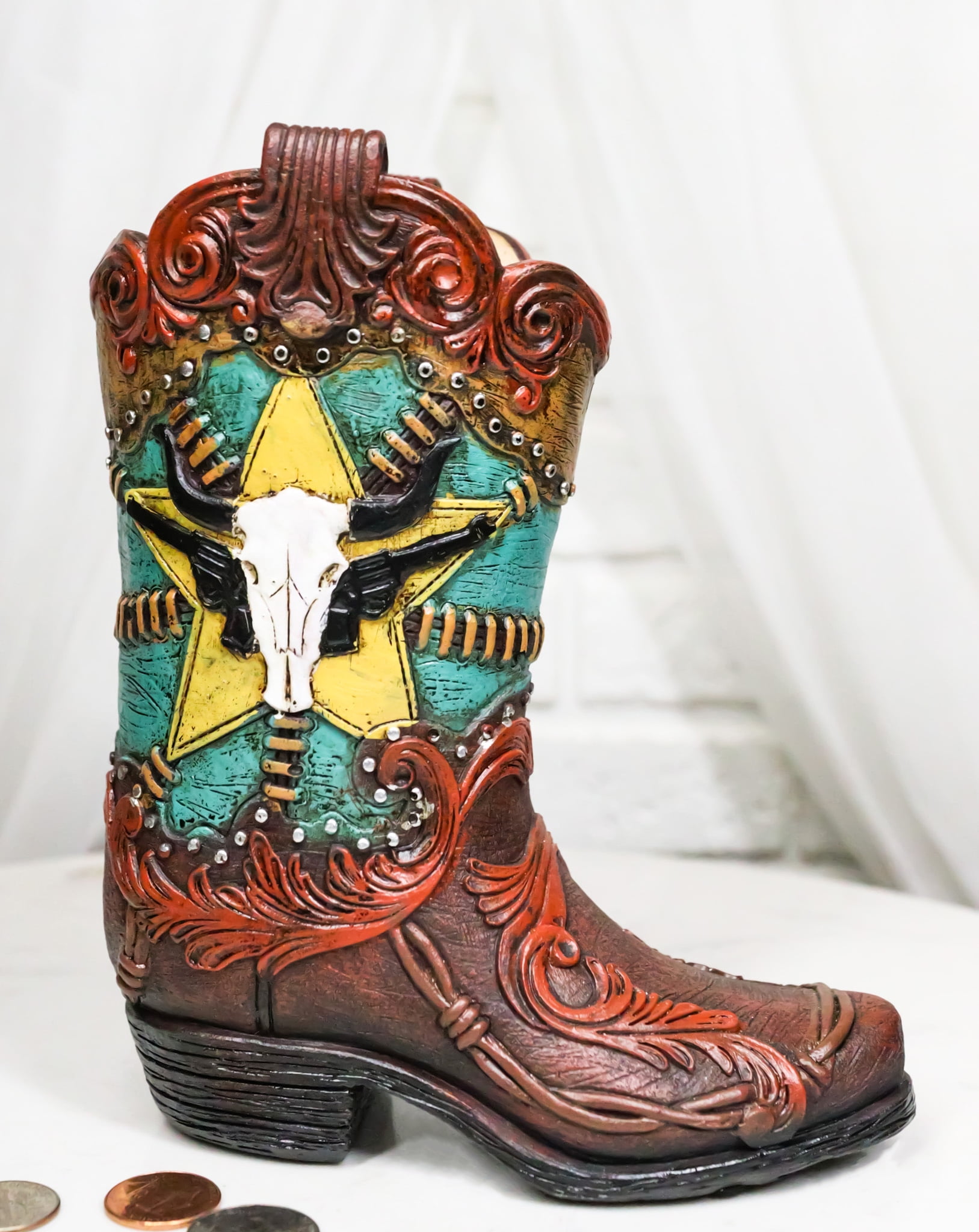 Western Star Texas Longhorn Colorful Faux Tooled Leather Cowboy Boot ...