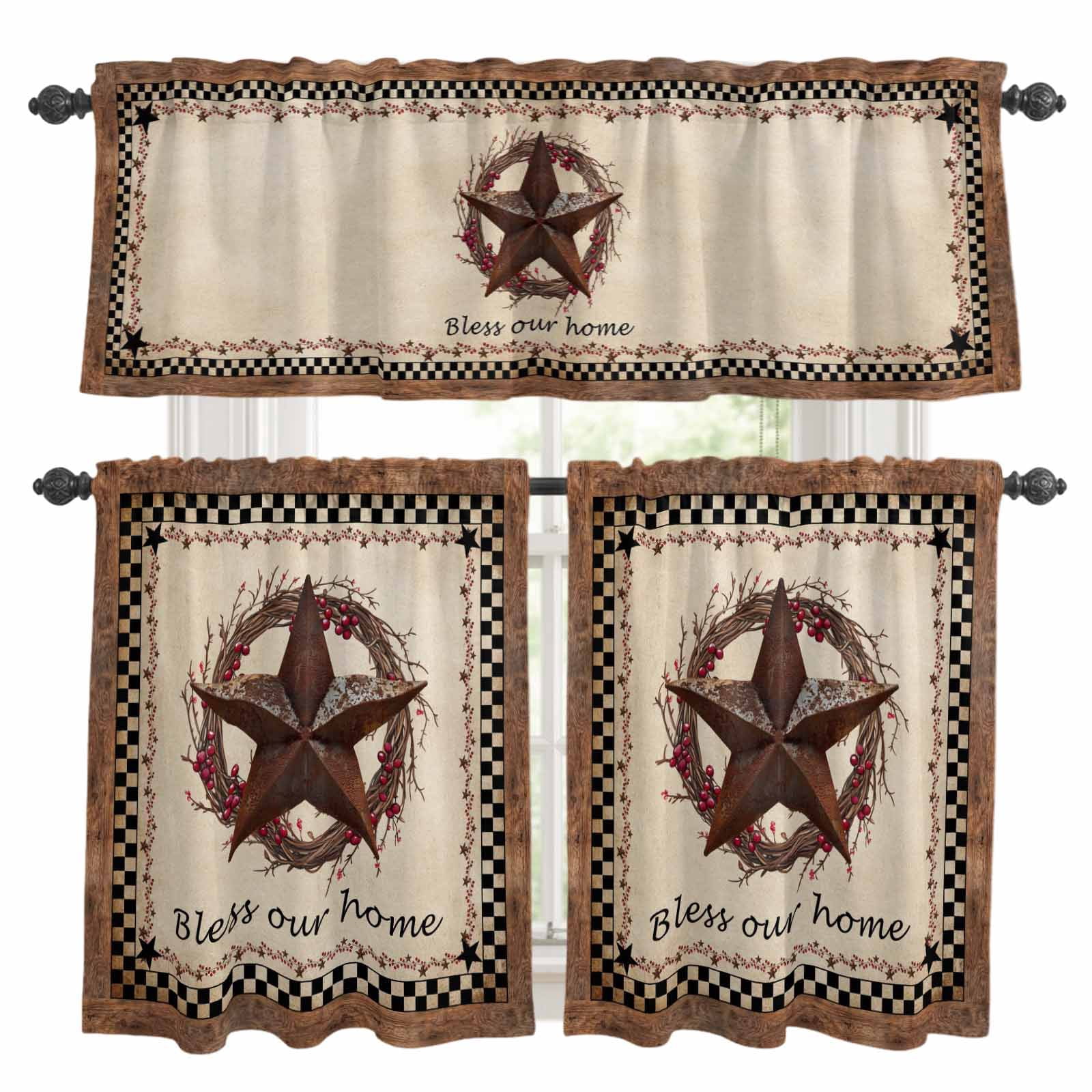 Western Star Vintage Kitchen Curtains Sets for Windows 36 Inch Length ...