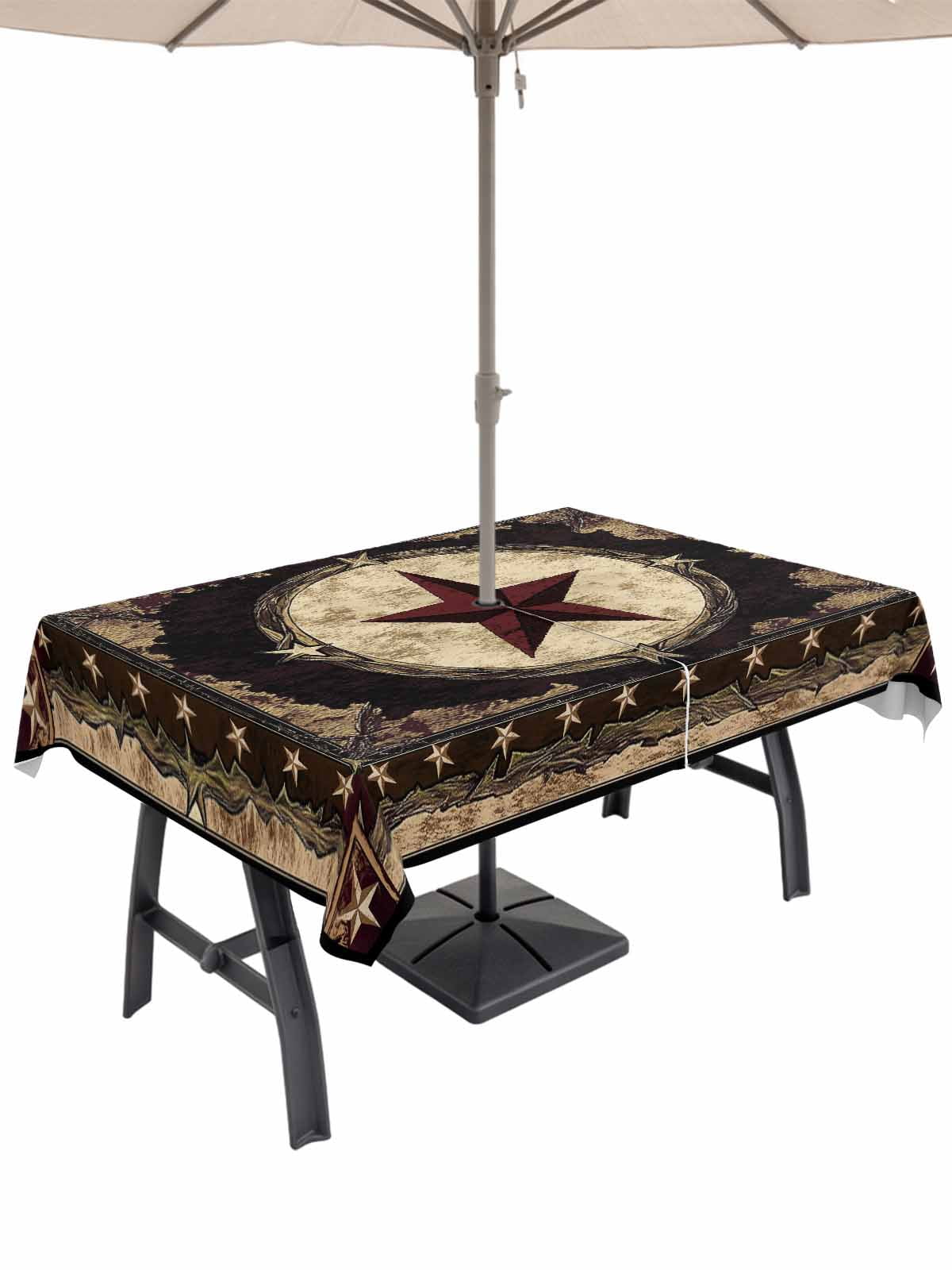 Western Stars Brown Table Cloth Rectangle Outdoor Tablecloth, Farmhouse ...