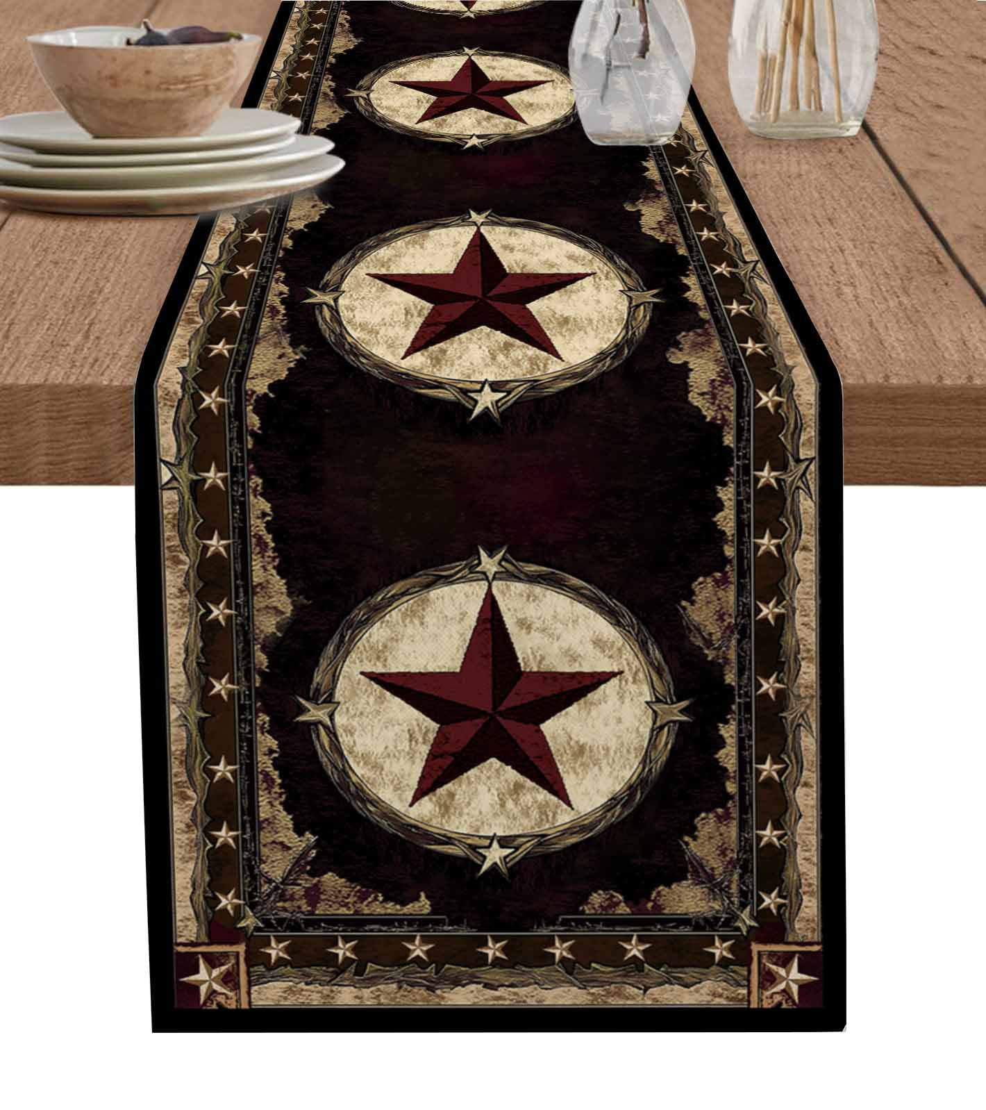 Western Stars Brown Table Runner Farmhouse Country Vintage Wood Grain ...