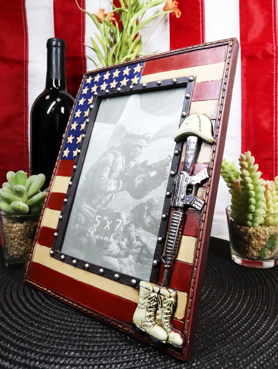 Western Stars USA Flag Fallen Soldier Boots Rifle Helmet Picture Frame ...