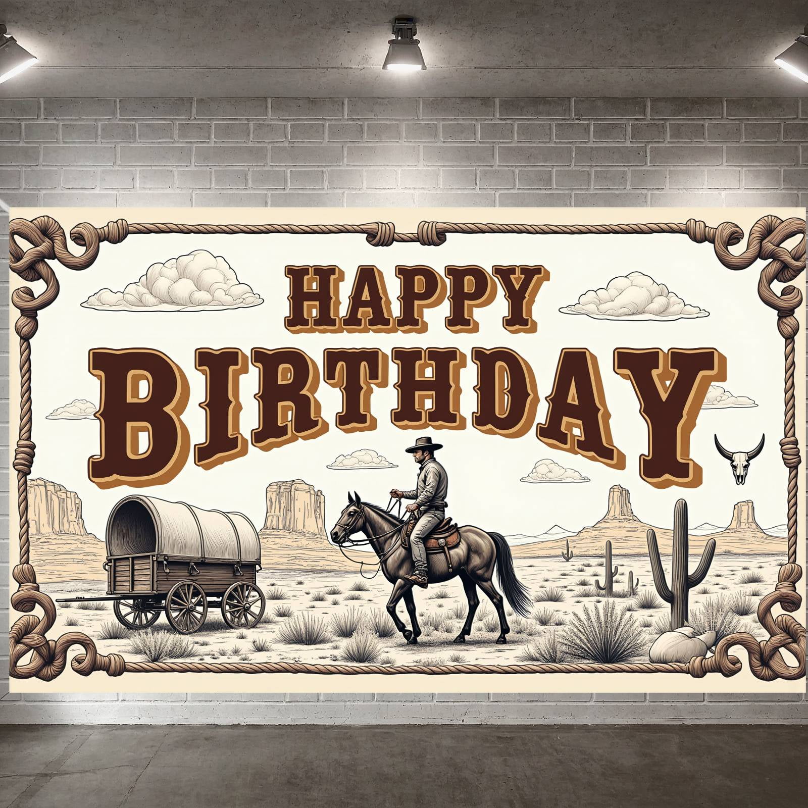 Western Style Banner Cowboy Theme Western Backdrop Vintage Design Rope ...