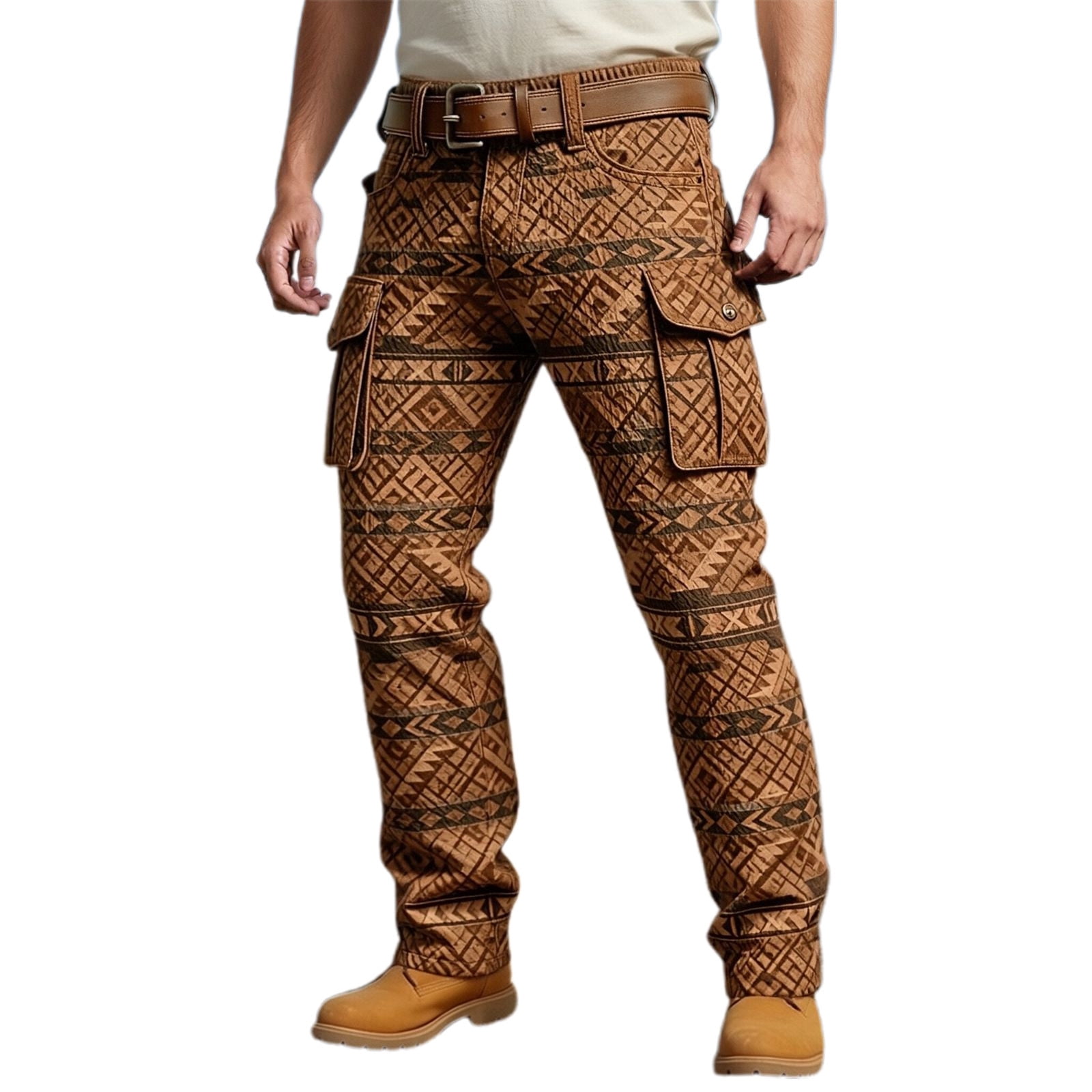 Western Style Cargo Pants Relaxed Fit Casual Trousers With Multiple ...