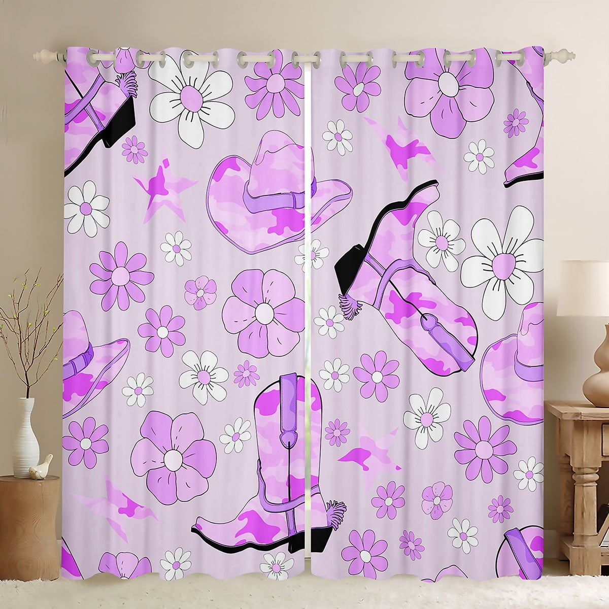 Western Style Curtains,Cowgirl Boots Hat Flower Curtains 30%-50% ...