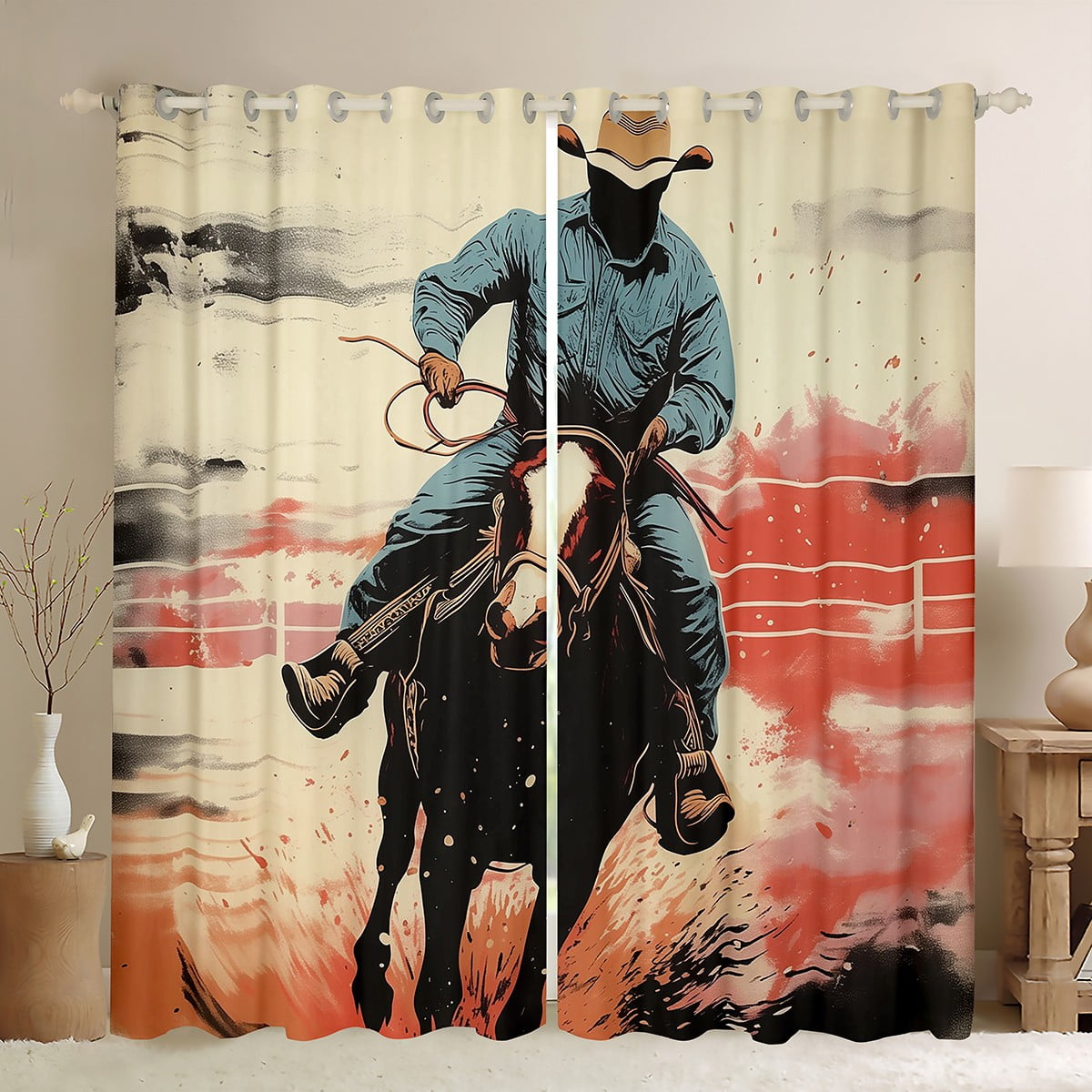 Western Style Curtains,West Cowboy Horse Curtains 30%-50% Blackout Men ...