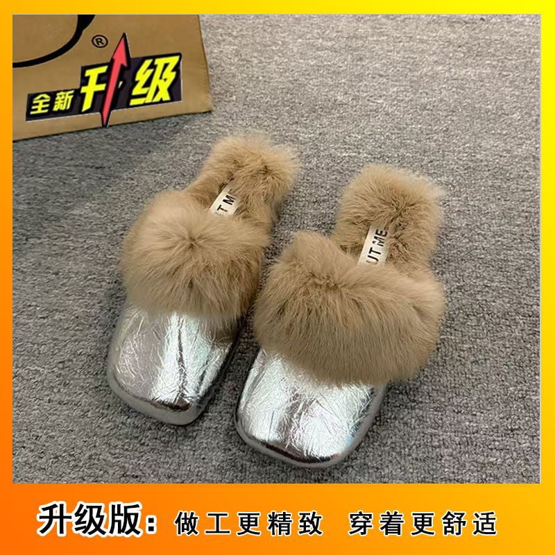 HHH Western Style Furry Closed Toe Half Slippers for Women Fall and ...