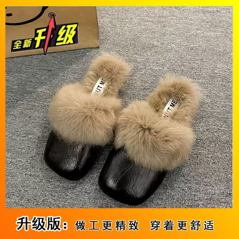 HHH Western Style Furry Closed Toe Half Slippers for Women Fall and ...