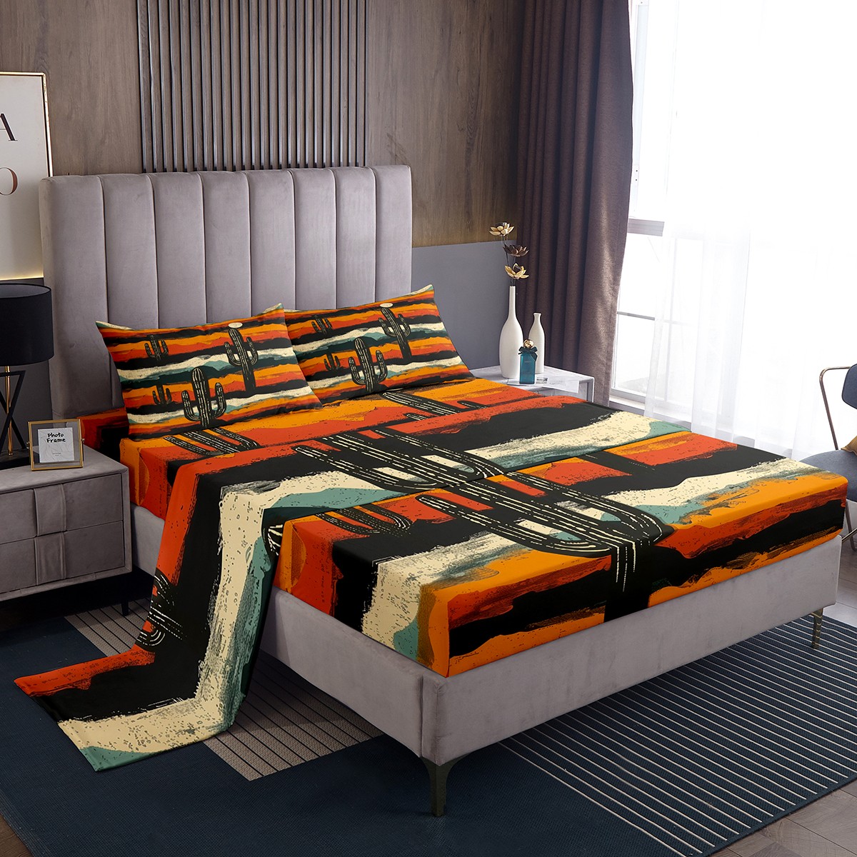 Western Style King Bed Sheets Set,Wild West Cactus Desert Bedding Set ...