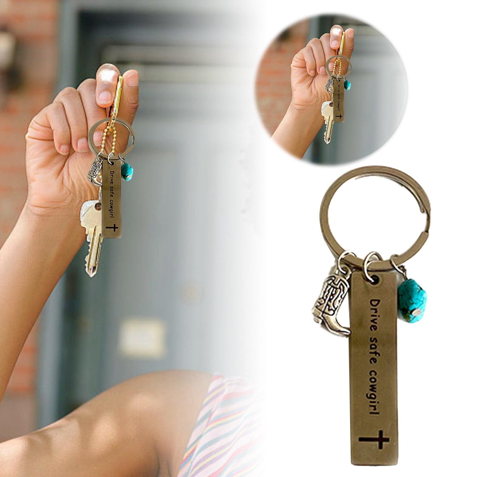 Western Style Metal Keychain Textured Key Fob Durable Cowboy Themed ...