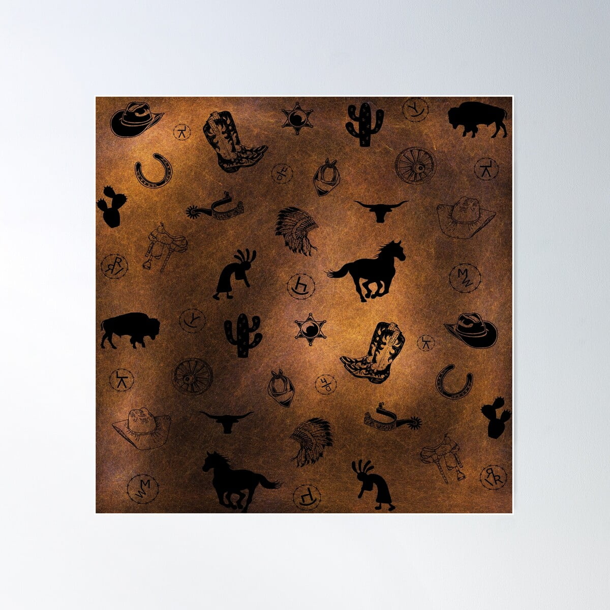 Western Style Pattern With Cattle Brands Rustic Dark Brown And Black ...