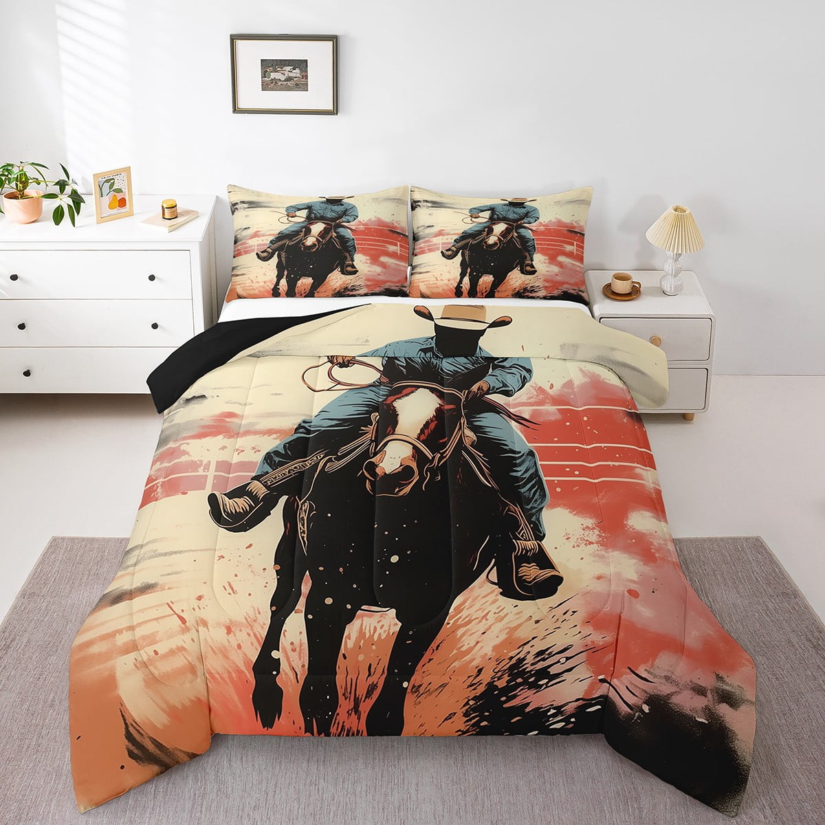 Western Style Twin Comforter Set,West Cowboy Horse Bedding Set Men Room ...