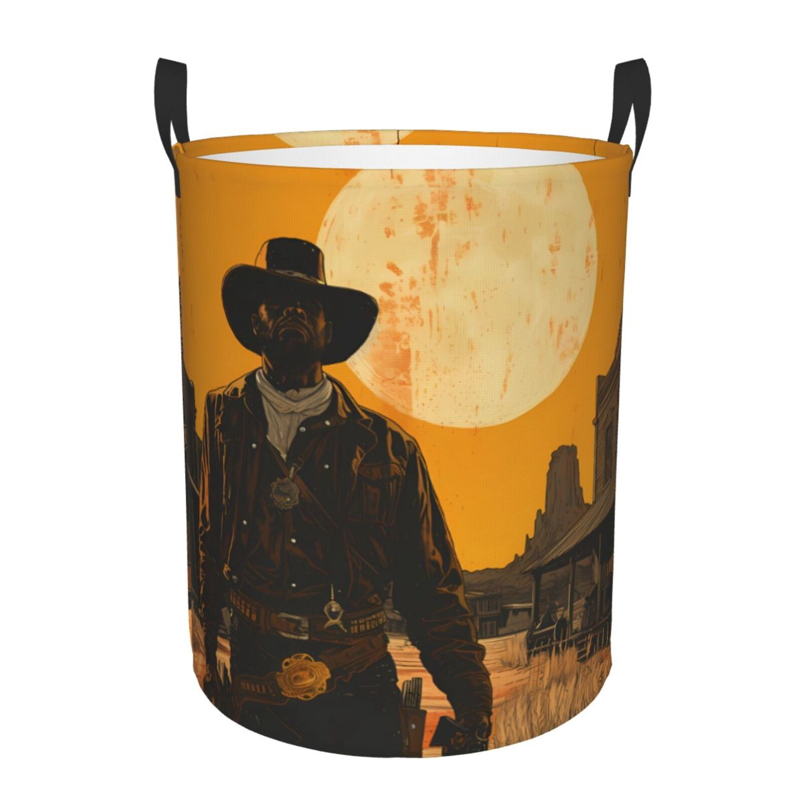 Western Sunset Town Cowboy Round Laundry Basket, Laundry Hamper with ...