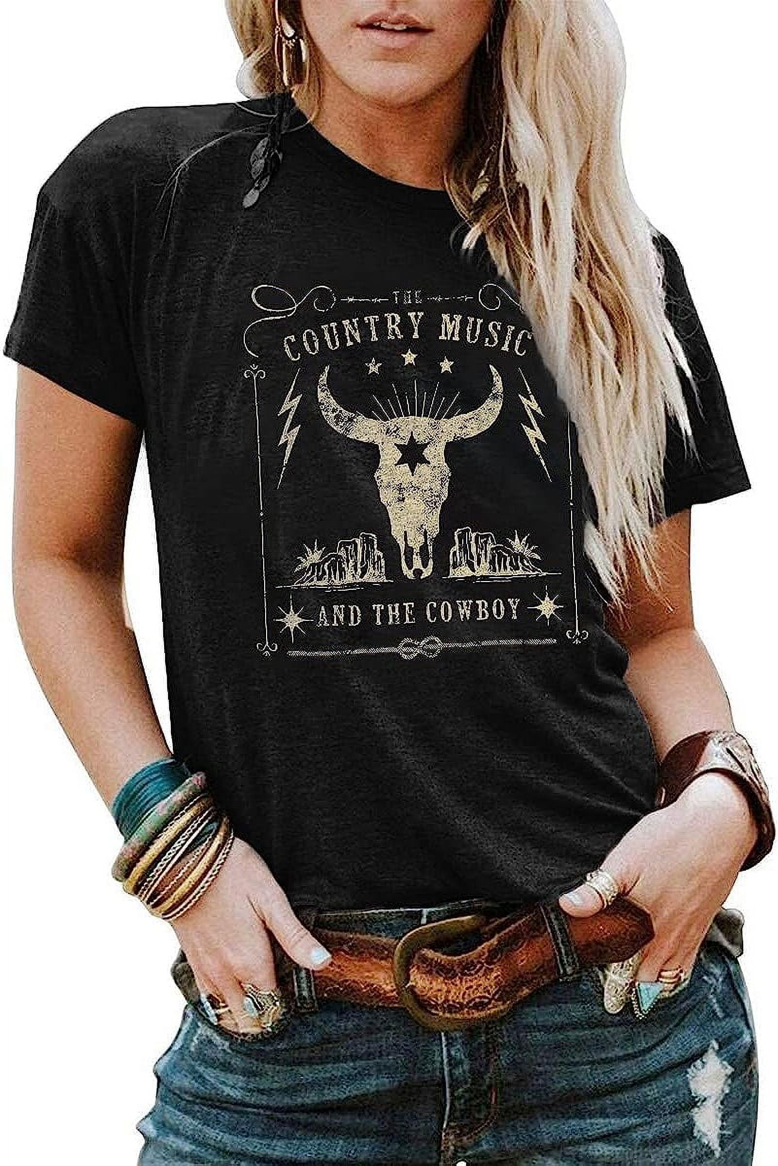 Western T Shirt for Women Wallen Bull Skull Shirt Vintage Cowboy ...