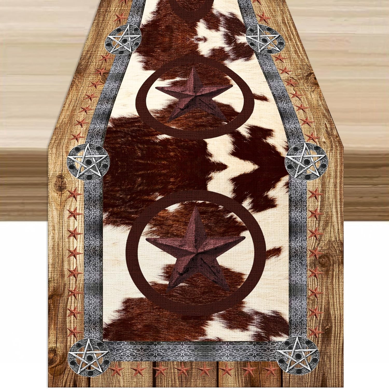 Western Table Runner for Kitchen Rustic Texas Star Brown Cow Print Skin ...