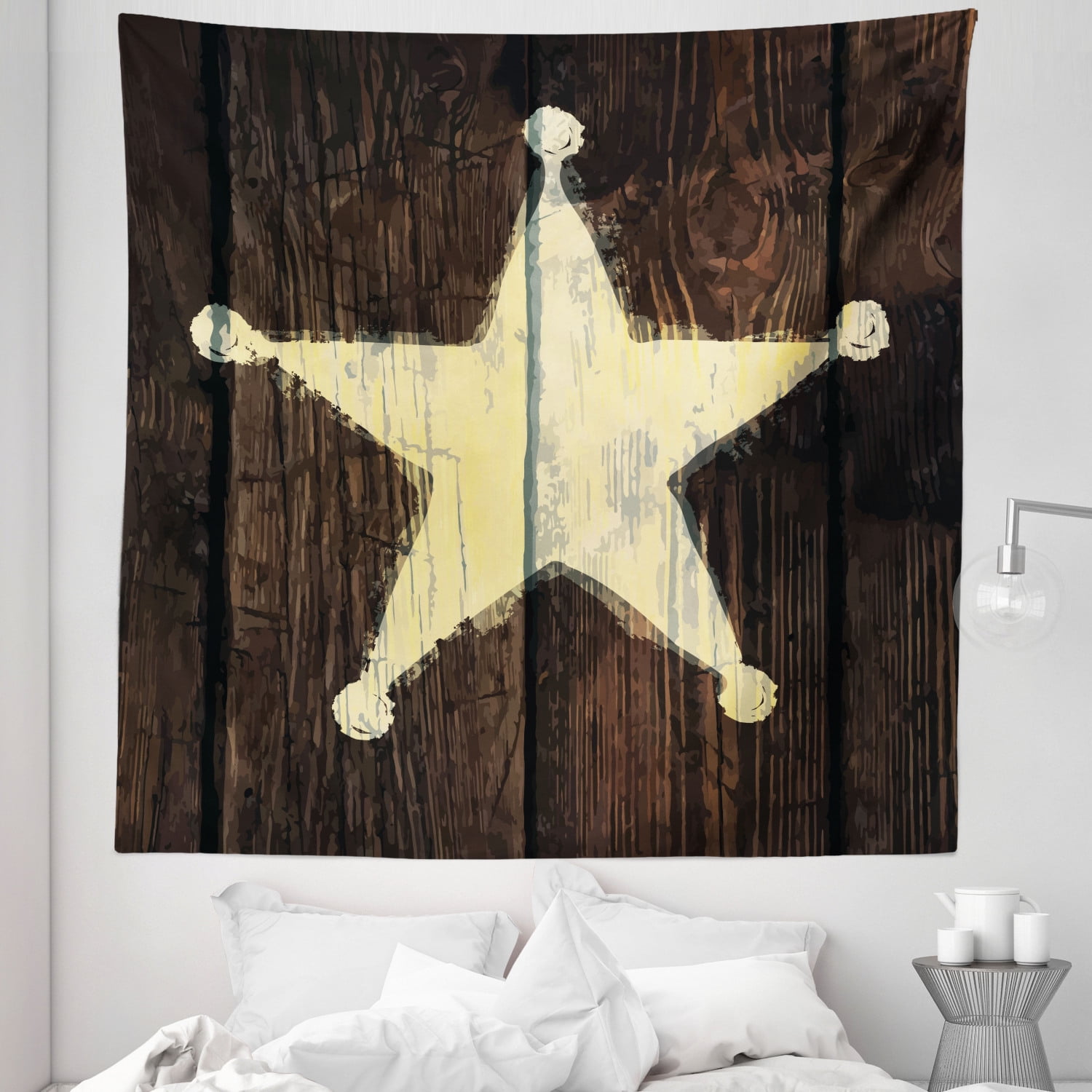 Western Tapestry, Southwestern Prehistoric Rustic Wooden Lone Star 5 ...