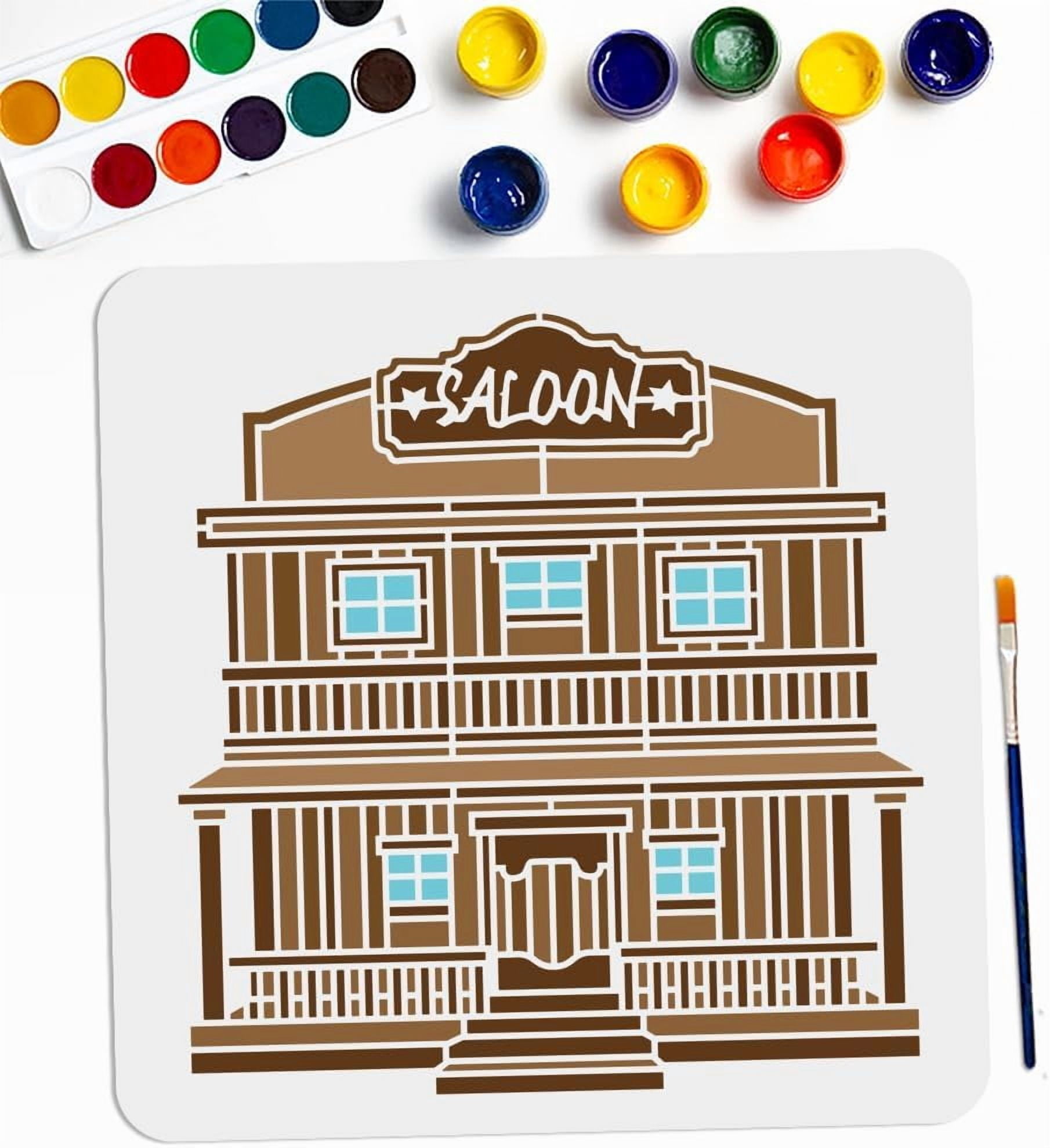 Western Tavern House Stencil 11.8×11.8inch Western House Stencils ...