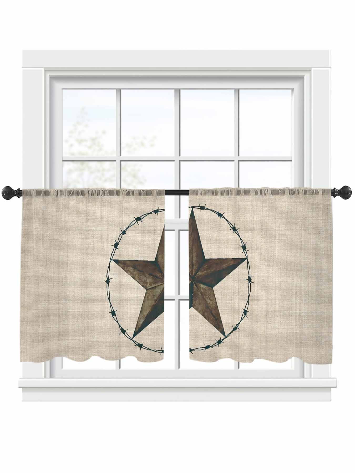 Western Texas Barn Star Sheer Curtains 54 inches Long, Rustic Retro ...