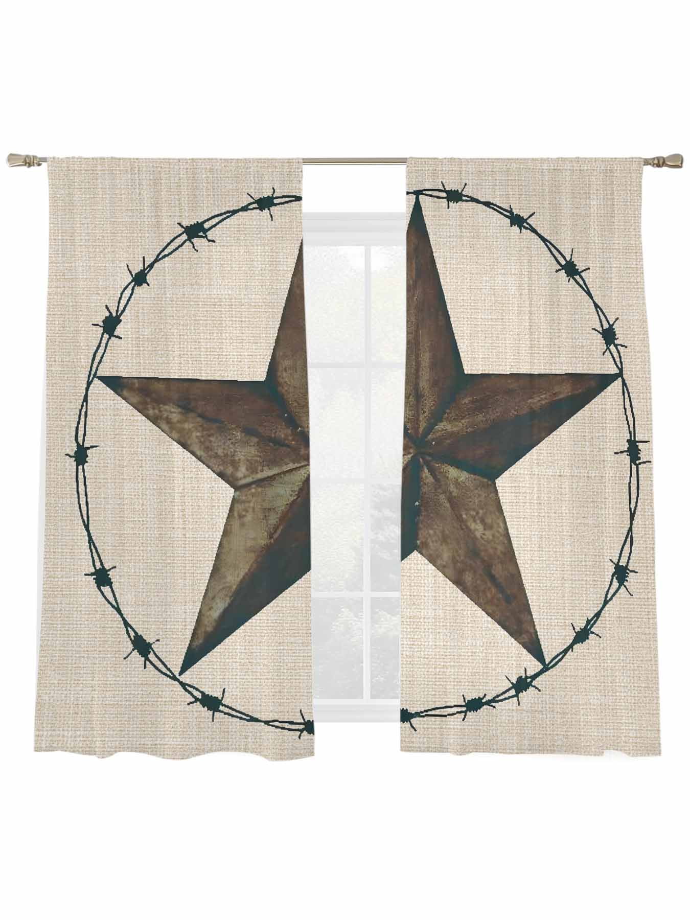 Western Texas Barn Star Sheer Curtains 63 inches Long, Rustic Retro ...