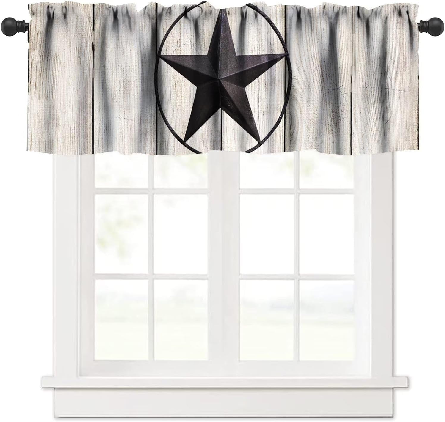 Western Texas Barn Stars Valances Curtains Rustic Wooden Windows Short ...