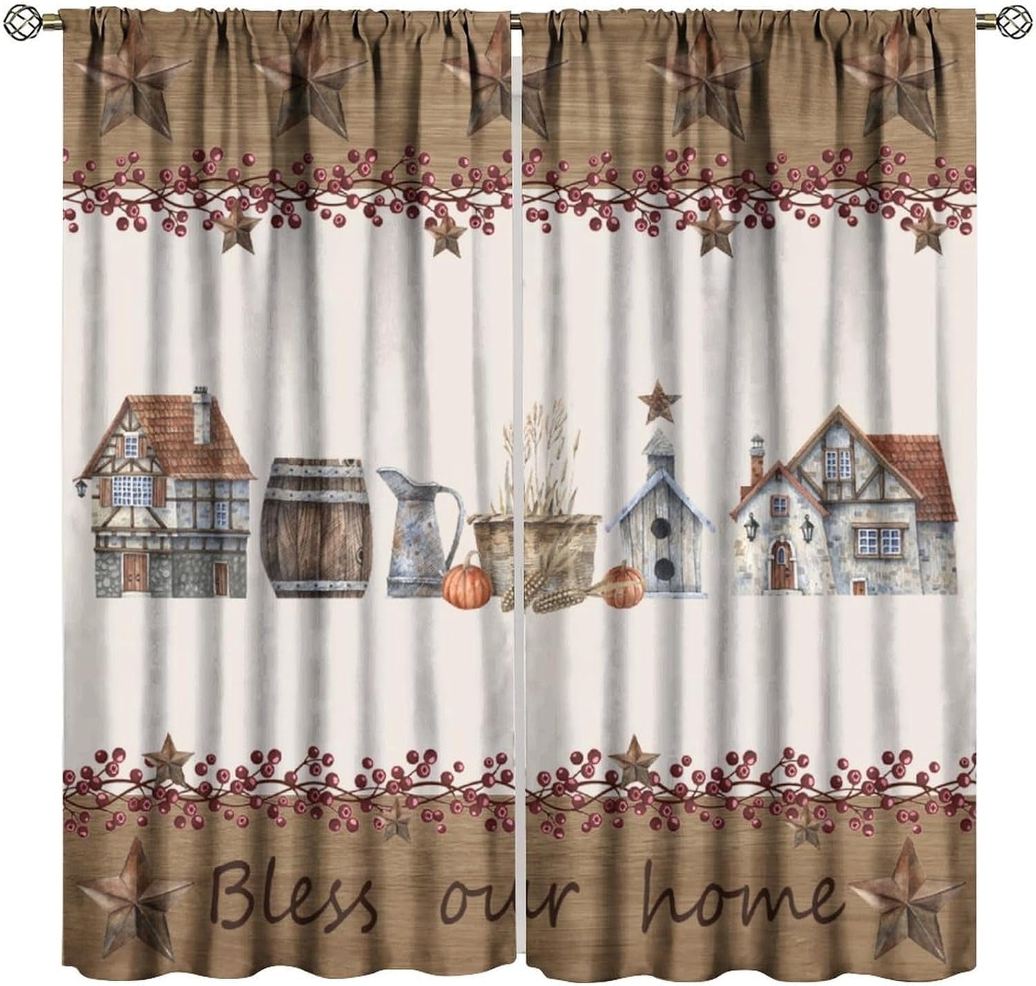 Western Texas Curtains, Rustic Farmhouse Country Barn Red Berry Vintage ...