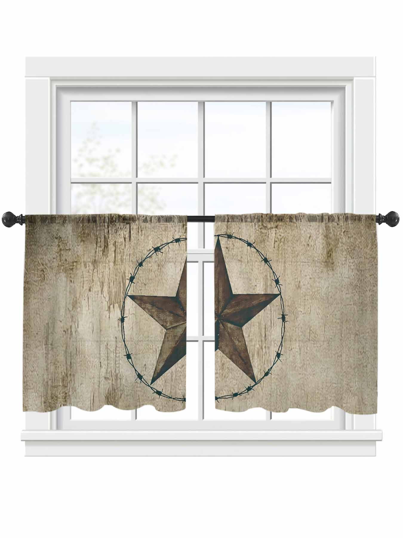 Western Texas Star Barn Sheer Curtains 45 inches Long, Rustic Retro ...