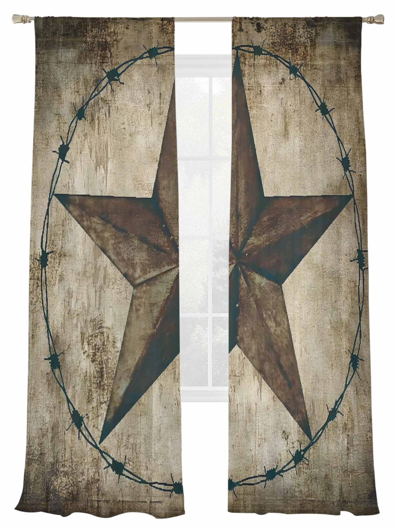 Western Texas Star Barn Sheer Curtains 96 inches Long, Rustic Retro ...