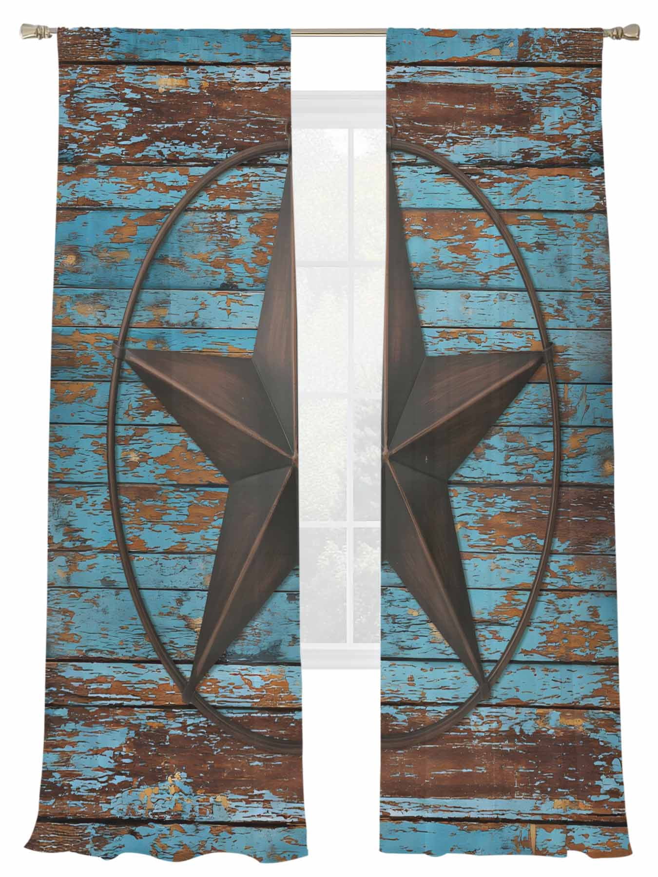 Western Texas Star Barn Sheer Curtains for Living Room Bedroom, Rustic ...