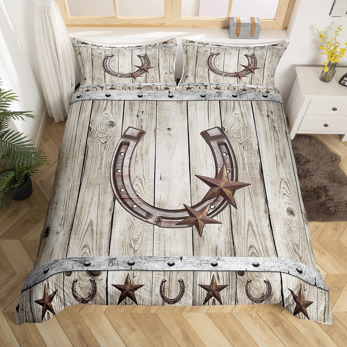 Western Texas Star Bedding Set King Rustic Farm Stars Horseshoe Duvet ...
